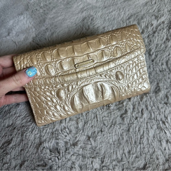 Brahmin | Bags | Brahmin Gold Crocodile Embossed Long Trifold Wallet ...
